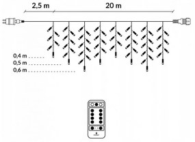 LED krápníky - 22,5m, 500LED, 8 funkcí, ovladač, IP44, modrá