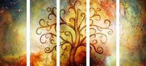 5-dílný obraz strom života s abstrakcí vesmíru - 200x100 cm