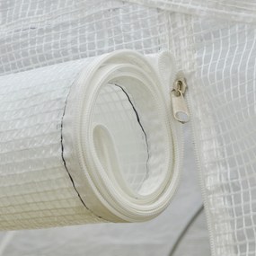 Zahradní tunelová skleník Outsunny rozměry 3,5L x 3W x 2H m Dveře + 6 rolovacích oken Zinková ocel Vysokohustotní PE kryt Bílý | Aosom