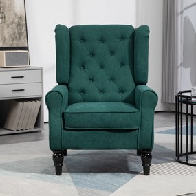 HOMCOM Křeslo do Obývacího Pokoje, Opěrka s Knoflíky a Dřevěné Nohy, Široké Sedadlo, Skvělý Komfort, Klasický Styl, 74 x 86 x 102 cm, Zelené
