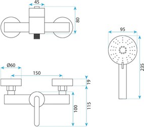 Rea Ontario, sprchová baterie s ruční sprchovou soupravou, broušená ocel, REA-B5502