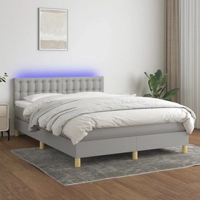 Box spring postel s matrací a LED světle šedá 140x200 cm textil 3134037