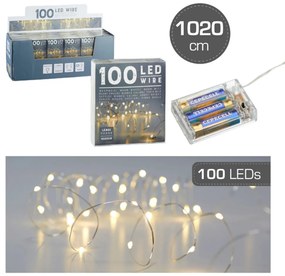 Světelný řetěz micro, 100 LED, 1020cm, 3xAA, teplá bílá