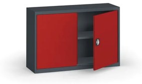 Plechová policová skříň na nářadí KOVONA, 800 x 1200 x 400 mm, 1 police, antracit/červená