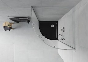 Mexen Rio, čtvrtkruhový sprchový kout s posuvnými dveřmi 80 x 80 cm, 5mm sklo námraza, chromový profil + černá sprchová vanička, 863-080-080-01-30-4170