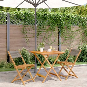 3dílný bistro set šedý polypropylen a masivní dřevo 3281866