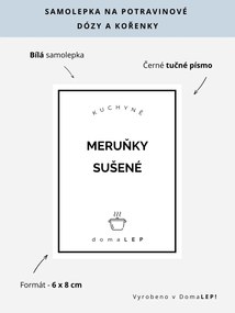 MERUŇKY SUŠENÉ – bílá samolepka na dózu, tučné písmo, 6 x 8 cm | DomaLEP
