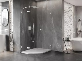 Mexen Lunar, Pětiúhelníkový sprchový kout Mexen Lunar s výklopným levým oknem 90 x 100 cm, 8mm čiré sklo, bílý profil, 831-090L-100P-01-20-L
