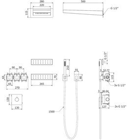 Mexen Fall, podomítková sprchová souprava, chromová, 7602-04-00