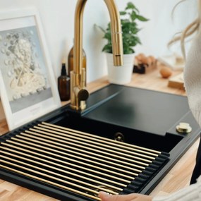 Sink Quality Sink55, kuchyňský granitový dřez 780x460x215 mm + zlatý sifon, šedá, SKQ-SINK.D.1KDOL.XG