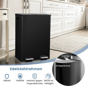 Costway Odpadkový koš 2 přihrádky 2 x 30L odpadkový koš kuchyňský