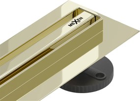 Mexen Flat nerezový sprchový žlab s rotačním 360° sifonem 90 cm, vzor SLIM, zlatá, 1541090
