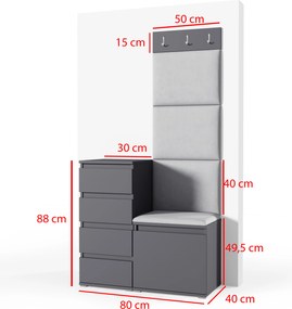 Eka Předsíňová stěna s čalouněnými panely Trinity 36 - Grafit / Azurová 2313