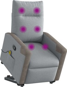 Zvedací masážní polohovací křeslo světle šedé textil 3324095