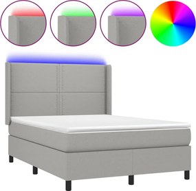 Box spring postel s matrací a LED světle šedá 140x190 cm textil 3138229