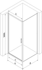 Mexen Exo, sprchový kout s křídlovými dveřmi 95 x 90 cm, 6mm čiré sklo, chromový profil, 817-095-090-01-00
