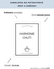 Samolepka na kořenky HARMONIE CHUTI průhledná 3 × 4 cm základní písmo