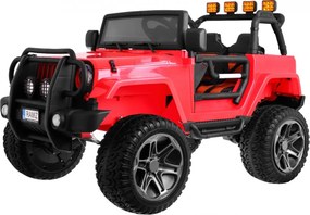 Ramiz Dětské terénní auto Monster Jeep 4x4 červené + dálkové ovládání + nastavitelné sedadlo + MP3 LED + zavazadlový prostor + batoh
