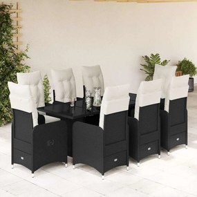 9dílný zahradní bistro set s poduškami černý polyratan 3276998