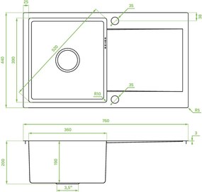 Laveo Marmara, 1-komorový nerezový dřez 760x440x200mm, ocelová, LAV-SAM_011T