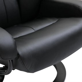 Televizní křeslo HOMCOM s funkcí polohování, hluboké čalounění, vysoký opěrák a područky, otočné o 360°, imitace kůže, 76L x 80W x 102H cm, černá | A…
