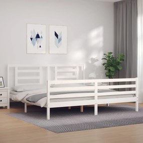 Rám postele s čelem bílý 200 x 200 cm masivní dřevo 3194722