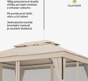 Blumfeldt Altán Mondo Dual 3x4 s dvojitou střechou a sítí proti hmyzu