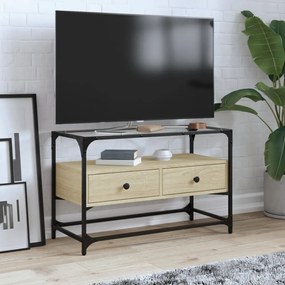 TV skříňka se skleněnou deskou dub sonoma 80x35x51 cm kompozit
