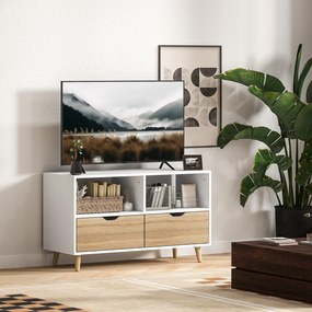 HOMCOM TV skříňka s 2 policemi a zásuvkou, 99 cm dlouhý TV stolek pro televizi, TV jednotka do obývacího pokoje, Bílá, 99 x 39 x 58,3 cm