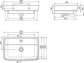 Aqualine, DURU keramické umyvadlo 60x40 cm, bílá, TU0351