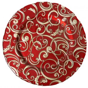 Skleněný talíř 31 cm červený Filo D´Oro Rosso BRANDANI