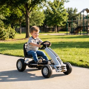 AIYAPLAY Go-Kart pro děti od 3 let s nastavitelným sedadlem, volantem, ruční brzdou, hliníkovým a ocelovým rámem, nosnost 30 kg, bílý