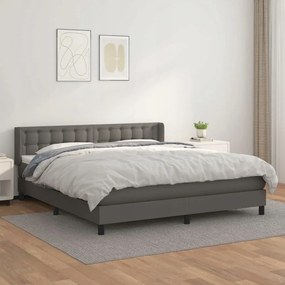 Box Spring Postel S Matrací Šedá Umělá Kůže Šedá tlačítka 180 x 200 cm