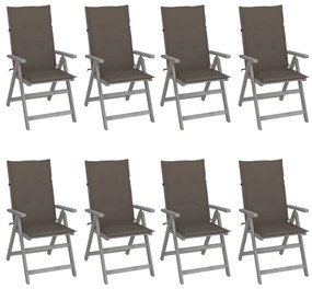 vidaXL Zahradní polohovací židle s poduškami 8 ks šedé akáciové dřevo