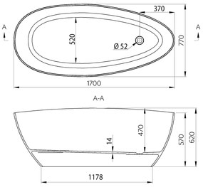 Gelco ELIPSIE volně stojící vana 1700x770x620mm, litý mramor, bílá lesk - GVEL1700