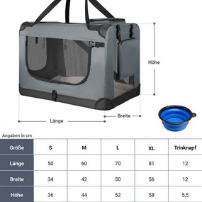 Skládací přepravní box pro psy, šedý, s pelíškem, velikost S