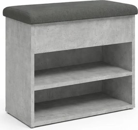 skříňka na boty, botník s polstrováním, lavice, sedací, police, dřevo/látka, 52x63x32 cm, beton šedá/šedá, Dekorino BS20260012