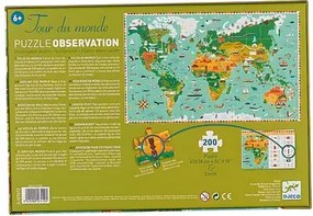 DJECO Puzzle Observation: Kolem světa / 200 dílků / 61x38 cm