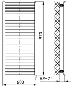 Aqualine, TONDI-E elektrické topné těleso, rovné, 600x970 mm, 400W, bílá, DE460T