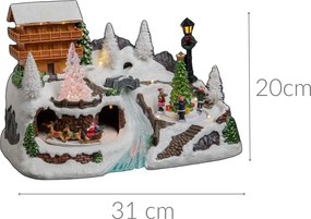 Vánoční městečko s domečkem, LED na baterie, 31 x 19,5 x 20 cm