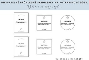 MONIN ČOKOLÁDOVÝ - omyvatelná samolepka na dózu, výběr rozměrů Ø 5 cm / 5 x 5 cm / 6 x 8 cm | DomaLEP tvar: KOLEČKO, barva: PRŮHLEDNÁ - ČERNÉ písmo, velikost: Ø 5 cm - základní písmo