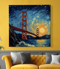 Obraz na plátně - Golden Gate Bridge se západem slunce FeelHappy.cz Velikost obrazu: 40 x 40 cm