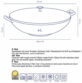 KELA Wok s poklicí litinový CALIDO 36 cm černá KL-12475