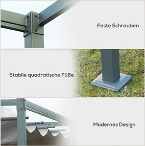 Outsunny pergola altán zastřešení terasy s posuvnou střechou 298 x 213 x 221 cm, šedá, polyester odolný proti povětrnostním vlivům pro zahradu a tera…