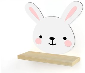 Nástěnná dřevěná polička králíček 35,5cm x 33,5cm x 11,5cm přírodní dřevo