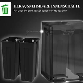 2 x 20litrové dvojité odpadkové koše, otevírání pomocí pedálu, snadné čištění, nerezová ocel, plast, černá barva