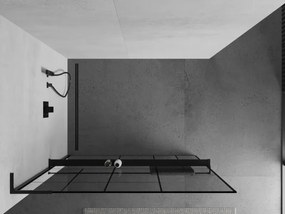 Mexen Kioto+ L, sprchová zástěna Walk-In s poličkou a věšákem 70 x 200 cm, 8mm čiré sklo černý vzor, ​​černý profil, 800-070-123-70-78