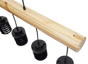 Závěsné svítidlo H82 industrial, klec 5 74213 - kov / dřevo - Černá