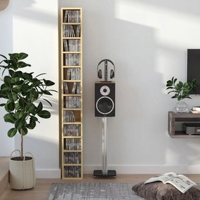 HOMCOM Úložný sloupec na CD a DVD, regál se 12 přihrádkami, kapacita max. 204 CD, 21 x 20 x 175 cm, přírodní dřevo