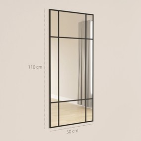 HOMCOM Nástěnné zrcadlo, dekorativní zrcadlo s kovovým rámem, černé pruhy, vrstvené sklo, 50Š x 2H x 110V cm